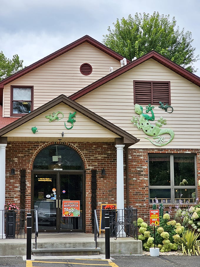 The charming brick-and-siding exterior of Señor Pancho's sports a playful lizard mural, as if saying "come inside for some serious flavor fiesta!"