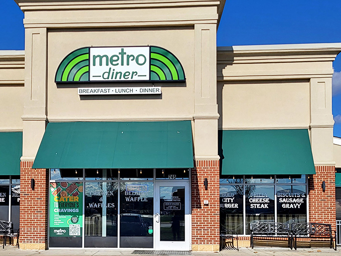 Metro Diner's welcoming exterior promises comfort food paradise behind those green awnings. Delaware's answer to breakfast bliss awaits inside.