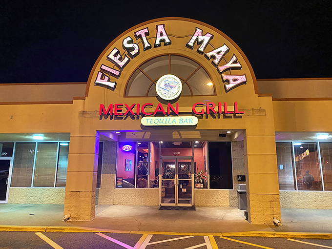 The bright red sign of Fiesta Maya cuts through Delaware's suburban landscape like a beacon of culinary promise. Strip mall treasures are often the best kind.