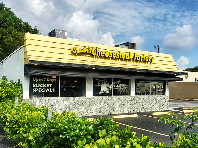 The bright yellow crown of Spanky's stands out like a beacon of hope for the hungry. This unassuming strip mall gem has been fulfilling cheesesteak dreams for years.
