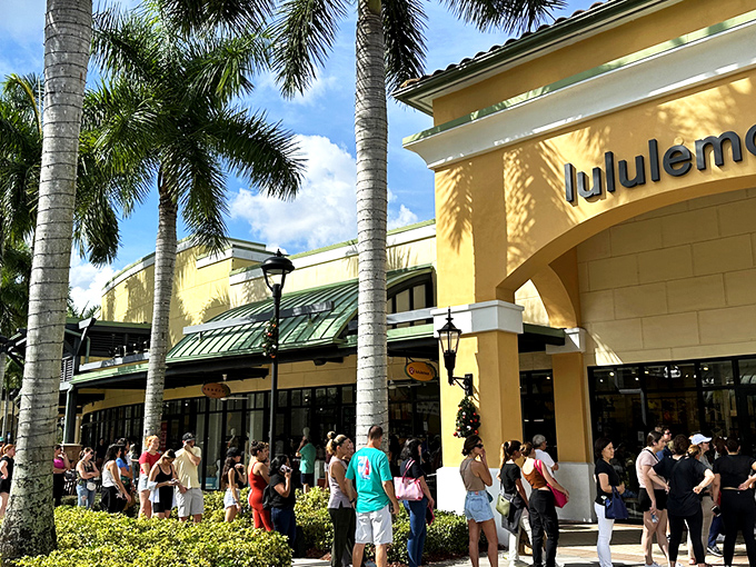 Palm trees frame the entrance to Sawgrass Mills like nature's own welcome committee. Florida shopping doesn't get more iconic than this retail oasis.