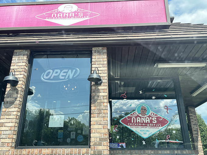 The brick exterior with its signature red awnings stands as a beacon of hope for chicken-and-waffle enthusiasts. Southern comfort food paradise found!