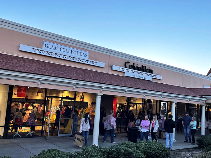 The elegant storefront beckons with promises of discounted luxury. Who knew saving money could look this sophisticated?