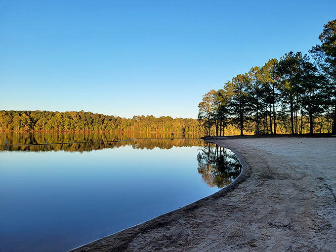 Lake Rutledge's pristine sandy beach offers a slice of coastal paradise without the four-hour drive to Georgia's shoreline. Who needs saltwater when you've got this?