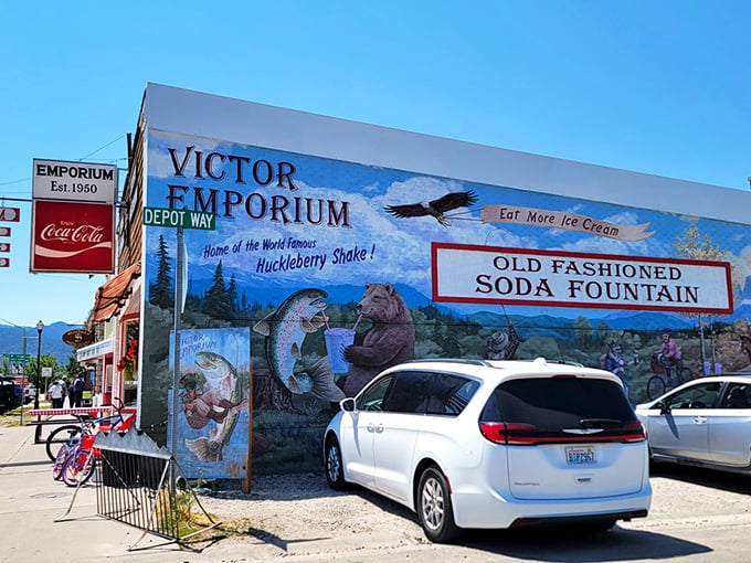 The red-trimmed storefront proudly announces its claim to fame&mdash;home of the world-famous huckleberry milkshake. Small town, big flavor.