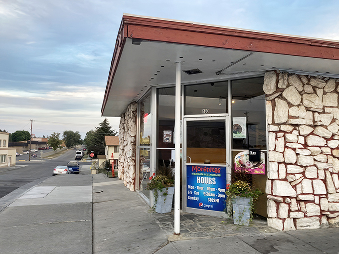 The unassuming stone facade of Morenita's might not scream "food paradise," but those colorful lights are sending delicious Morse code to your stomach.