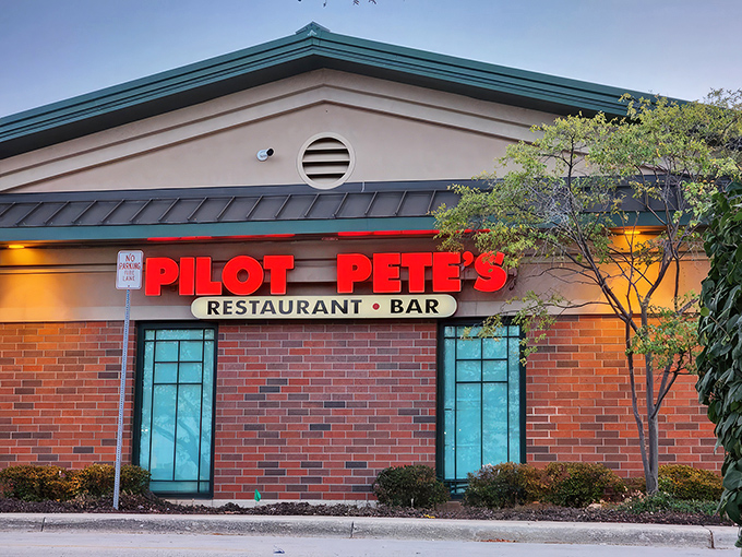 The unassuming exterior of Pilot Pete's in Schaumburg hides a wonderland of aviation treasures and culinary delights waiting inside.