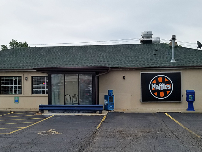 The unassuming exterior of Chicago Waffles might not stop traffic, but locals know this beige building houses breakfast magic worth seeking out.