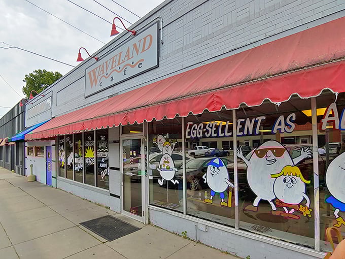 The unassuming storefront that's launched a thousand breakfast dreams. Waveland Cafe's exterior promises nothing fancy&mdash;just honest-to-goodness Iowa morning magic.
