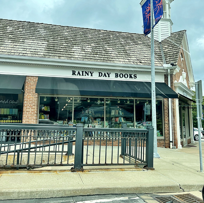 The storybook architecture of Rainy Day Books feels like something from a Wes Anderson film—if Wes Anderson loved literature more than symmetry.