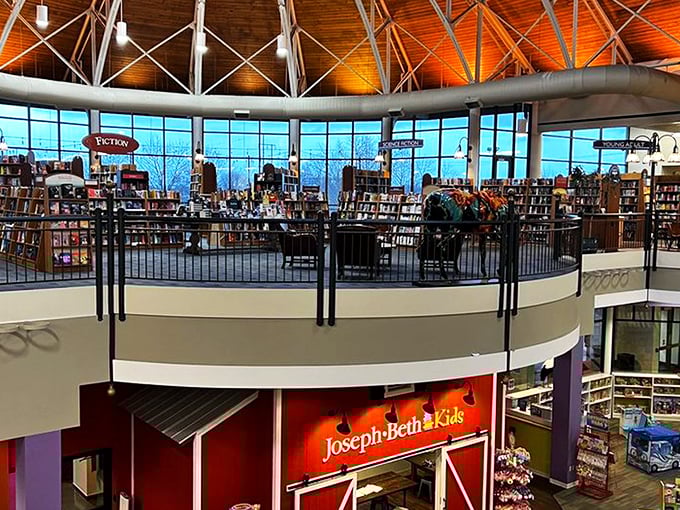 Sunlight streams through expansive windows as you explore two floors of books, finding cozy nooks and stories for all ages.