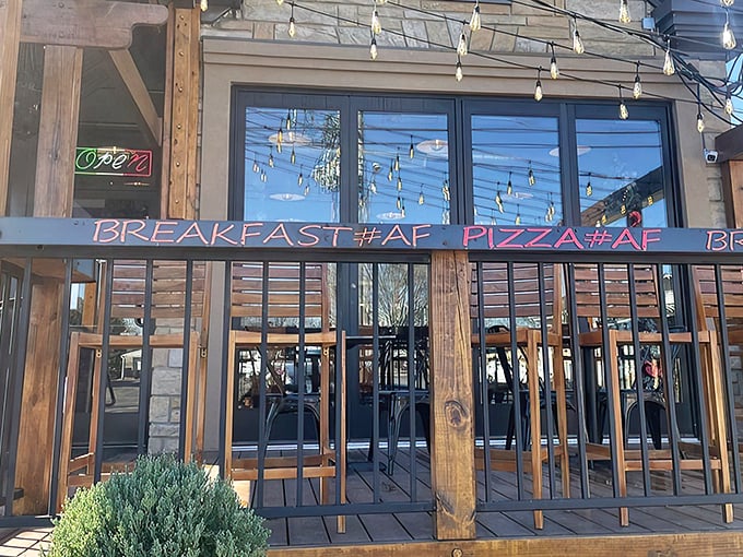 The stone facade and bold signage of Breakfast AF immediately announces this isn't your standard eggs-and-toast joint. Louisville's morning rebels have found their headquarters.