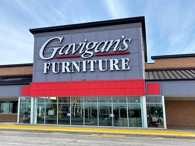 The iconic Gavigan's storefront stands proud in Glen Burnie, its gray and red exterior promising furniture adventures within. Like a beacon for weary sofas seekers everywhere.