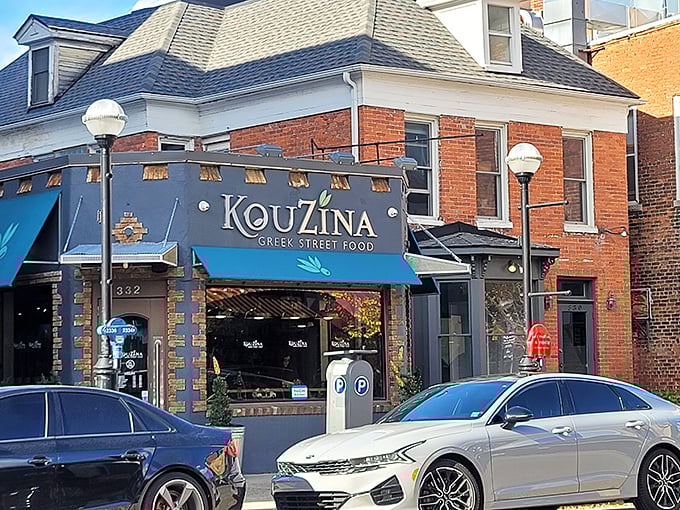 The blue awnings and Greek flag announce your arrival at flavor central. This corner of Royal Oak might as well be a portal to Athens.