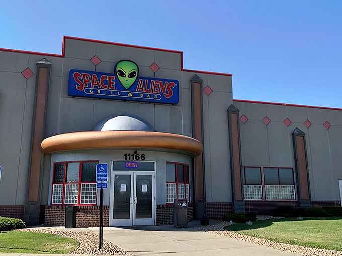 The mothership has landed in Albertville! Space Aliens Grill & Bar's unmistakable facade promises an otherworldly dining adventure before you even step inside.