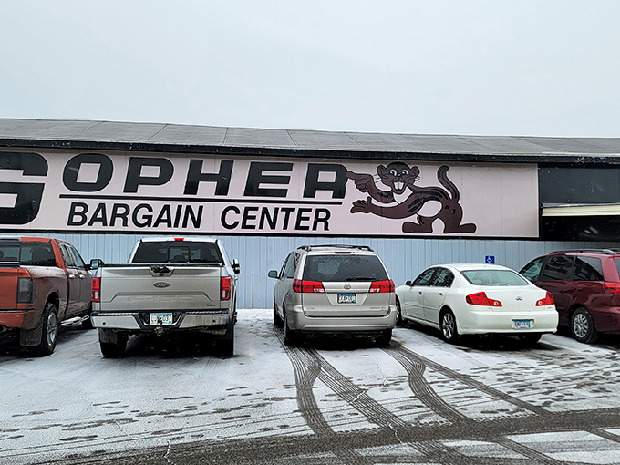 That cheerful gopher mascot on the building exterior promises adventures in bargain hunting await inside.