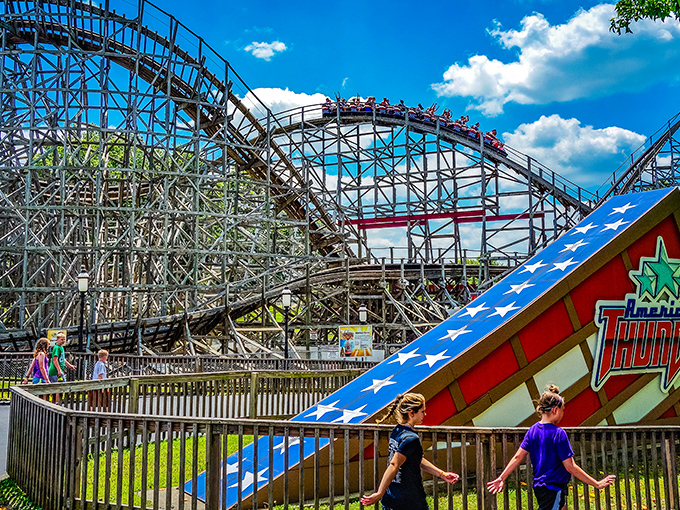 The twisting green and orange tracks of this coaster promise the kind of stomach-dropping thrills that make adults forget about mortgage payments.