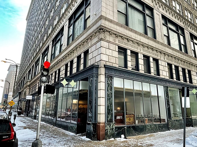 The historic downtown storefront beckons like a siren song for donut lovers, with its classic architecture making it look like the Federal Reserve of Fried Dough. 