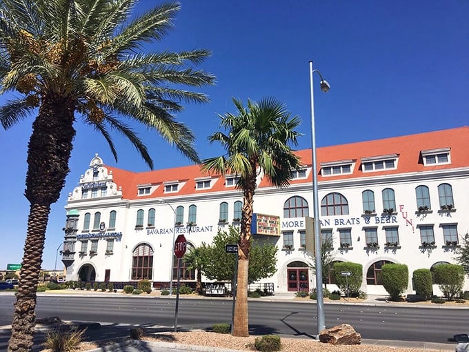 The imposing fa&ccedil;ade of Hofbr&auml;uhaus Las Vegas stands like a Bavarian embassy in the desert, promising authentic German delights within.