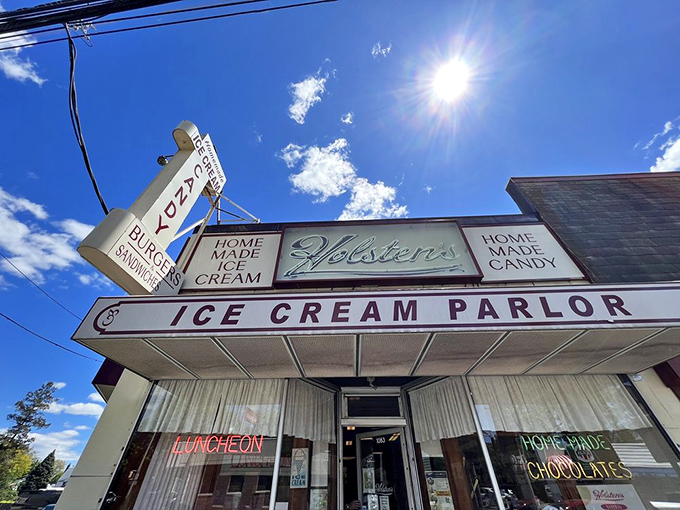 The classic storefront of Holsten's beckons like a time machine disguised as an ice cream parlor. Some things just never need updating.