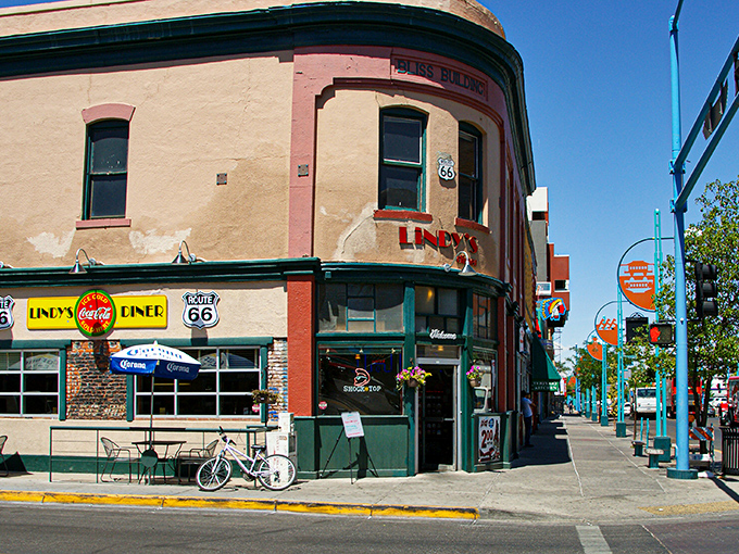 Lindy's Diner anchors this corner of Albuquerque's historic district like a time capsule with neon dreams and Route 66 nostalgia.