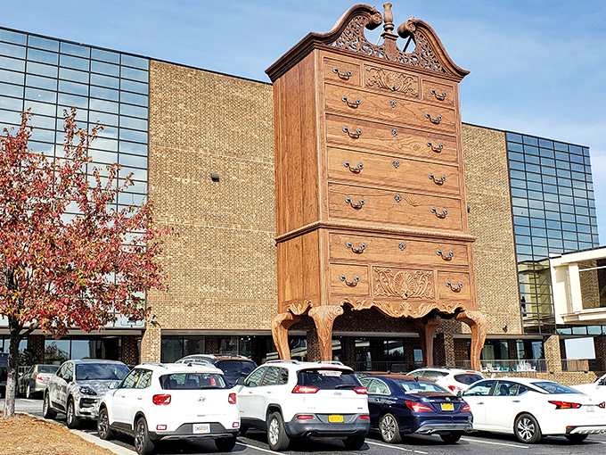 The world's largest highboy dresser isn't compensating for anything &ndash; it's actually Furnitureland South's iconic headquarters in Jamestown, NC.