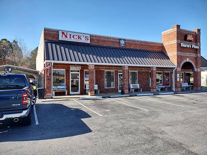 The humble brick exterior of Nick's might not scream "burger mecca," but locals know that culinary treasures often hide behind modest facades.