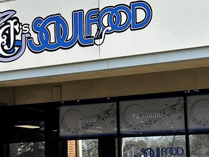 The bright blue sign of CJ's Soul Food beckons like a neon promise of Southern comfort in suburban Westerville. No fancy frills needed when the food speaks this loudly.