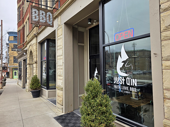 The unassuming storefront with its simple "BBQ" sign is like a secret handshake among Cincinnati's smoked meat cognoscenti.