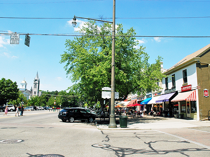 Broadway stretches before you like a movie set in Granville, where historic charm and small-town hospitality blend perfectly under Ohio's blue skies.