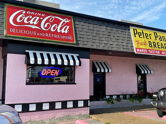 The classic diner interior at Sherri's transports you to a simpler time when vinyl booths and neon lights were the height of dining sophistication. 