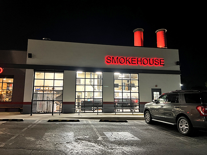 The unassuming exterior of Clark Crew BBQ houses barbecue treasures that would make even the most stoic Oklahoman weep with joy. Those twin smokestacks aren't just for show!