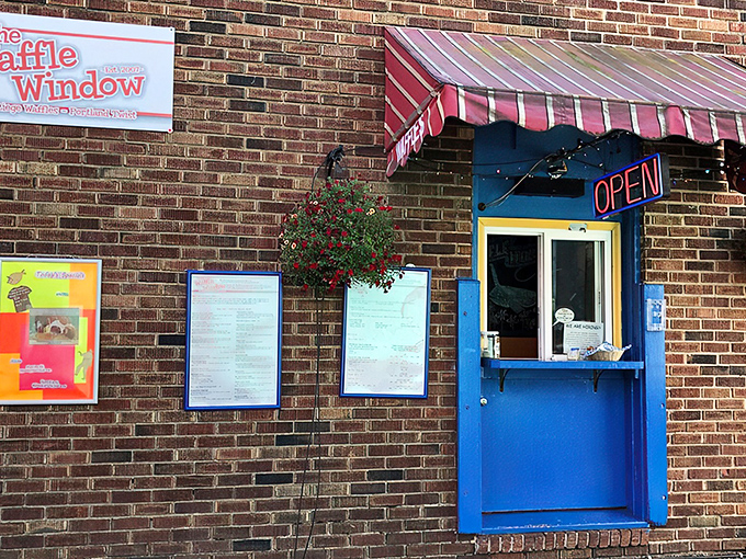 The iconic red awning and bright blue window frame announce Portland's waffle wonderland like a beacon for the breakfast-obsessed.