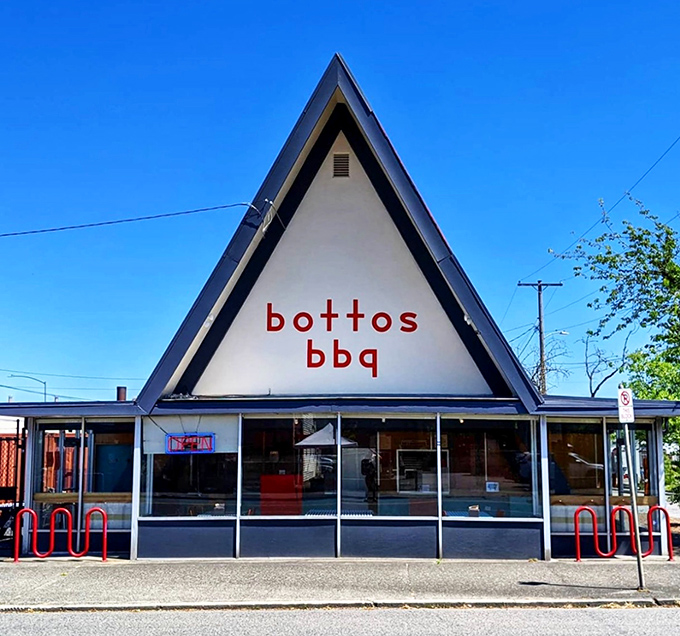 The A-frame architecture isn't just eye-catching&mdash;it's a smoke signal to barbecue lovers that something magical awaits inside this Portland landmark. 