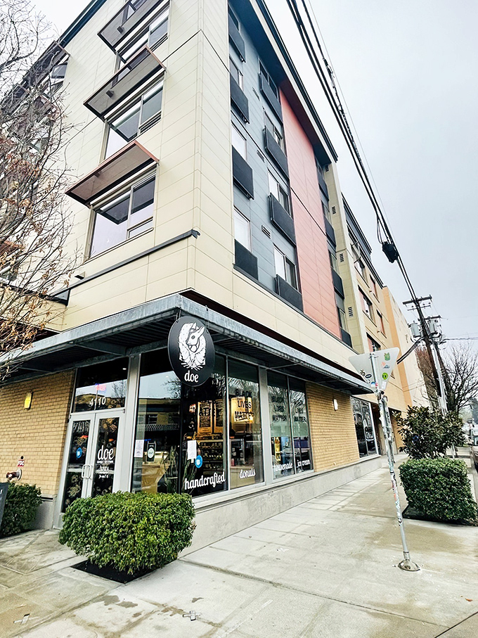 The storefront beckons with its clean lines and promise of handcrafted delights. Black Lives Matter signs show this is a place with both conscience and confections. 