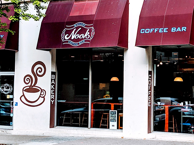 The iconic burgundy awnings and whimsical steaming coffee cup mural welcome you to this Philadelphia treasure &ndash; like a caffeinated beacon for the weary traveler.