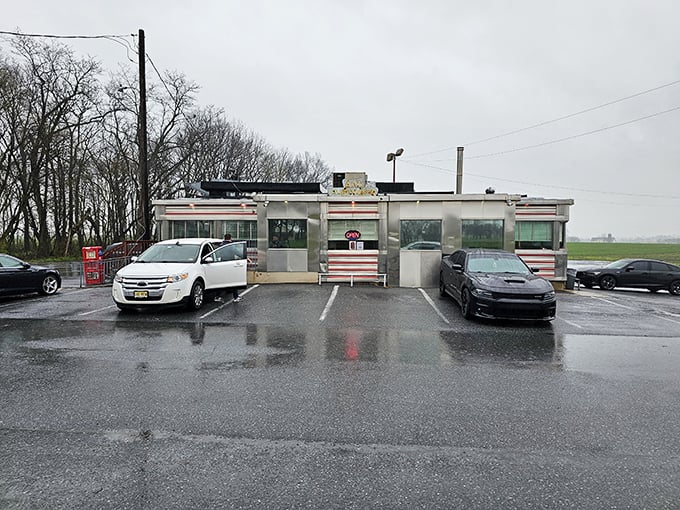 The gleaming stainless steel exterior of Route 30 Diner stands like a time capsule under Pennsylvania skies, promising comfort food that transcends decades.