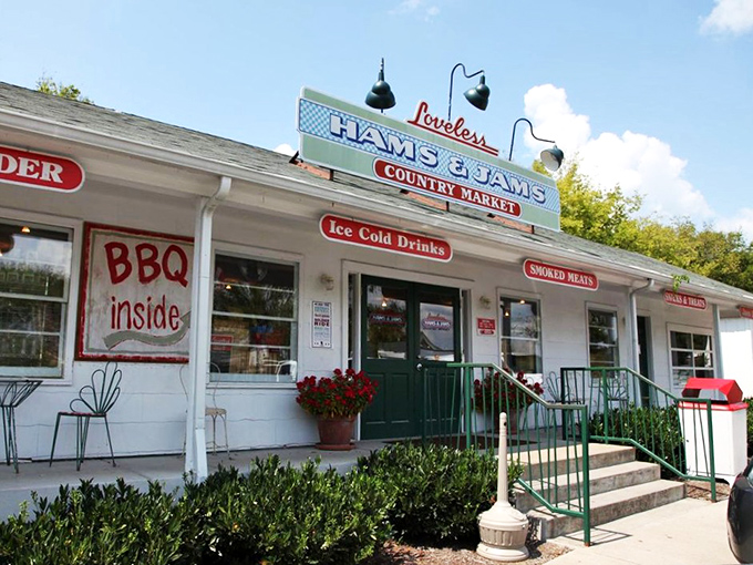 The unassuming exterior of Loveless Cafe proves once again that the best Southern treasures don't need fancy facades to house culinary magic.