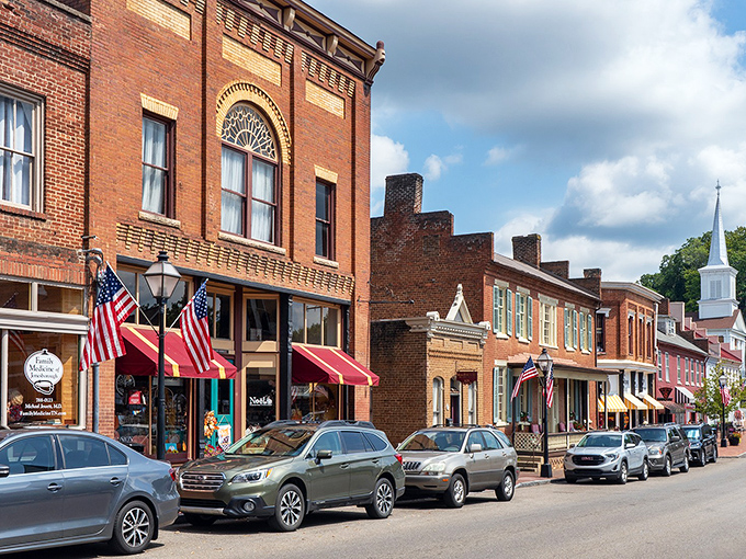 Main Street Jonesborough whispers stories from another era, where brick buildings and white church steeples create the perfect small-town postcard.