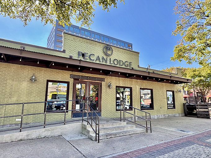 The unassuming exterior of Pecan Lodge belies the smoky treasures within. Like all great Texas institutions, it lets the food do the talking.