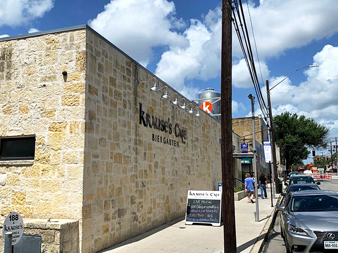 The exterior mural tells you everything: this isn't just a restaurant, it's a cultural time capsule where German heritage meets Texas hospitality.