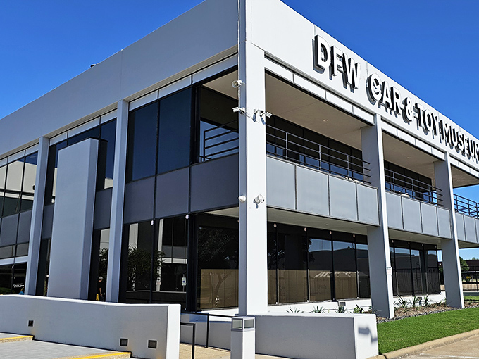 The sleek, modern exterior of the DFW Car & Toy Museum belies the nostalgic treasures waiting inside. Fort Worth's best-kept automotive secret.