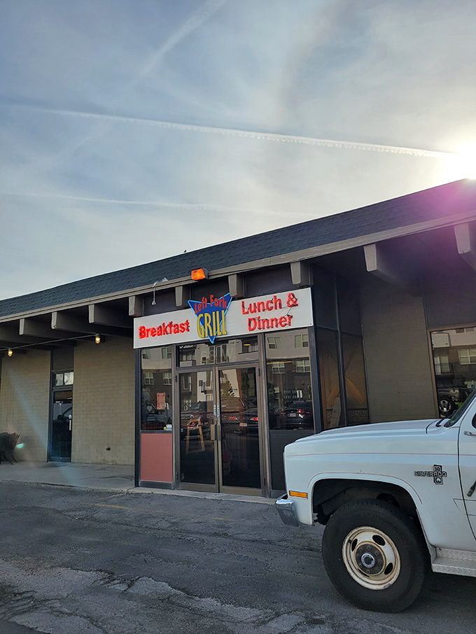 The unassuming exterior of Left Fork Grill proves once again that the best breakfast joints don't need fancy facades&mdash;just the promise of what awaits inside.