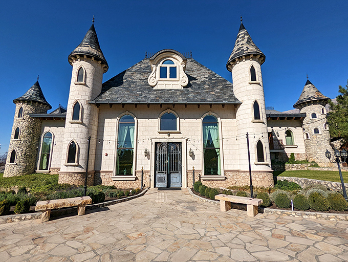 Fairy tales come to life where cream-colored turrets rise against Utah's rugged mountains, creating a storybook contrast that makes you question your GPS coordinates.