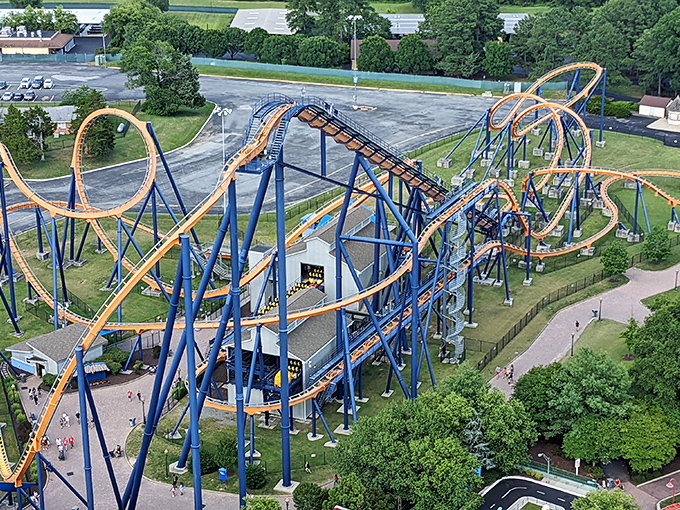 A bird's-eye view that makes even the most intimidating coasters look like elaborate squiggles on nature's canvas. Thrills awaiting their next victims!