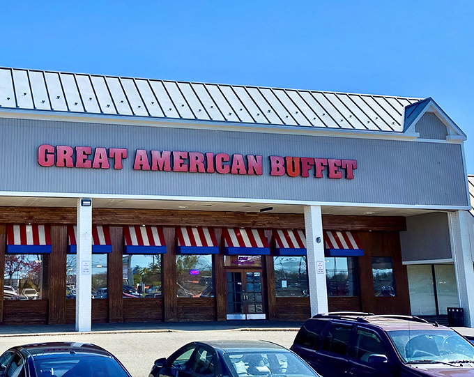 The red letters beckon like a lighthouse for the hungry. Great American Buffet's exterior promises what we all secretly want: permission to try everything on the menu.