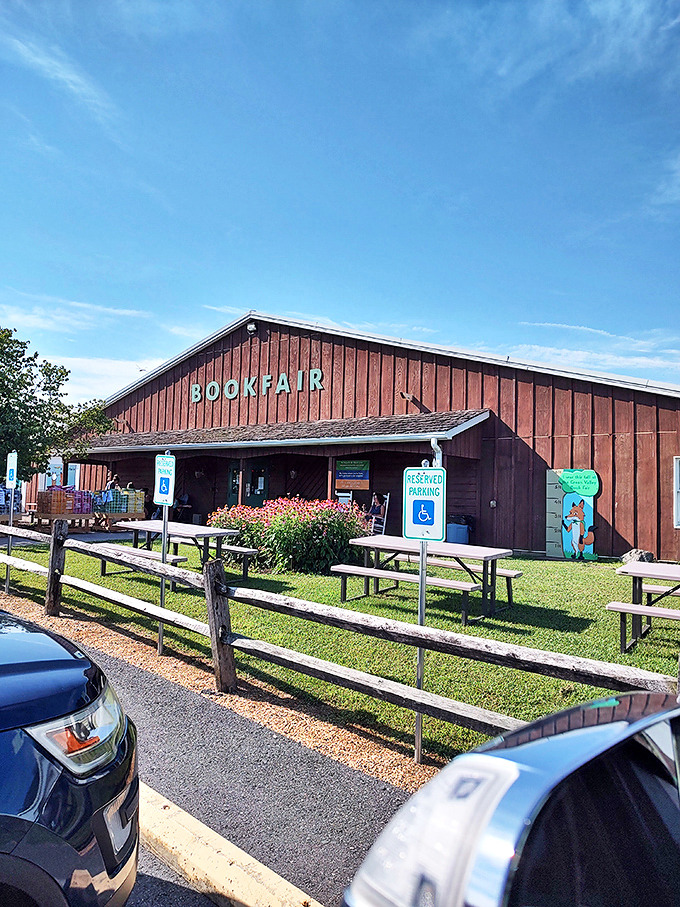 The rustic barn exterior of Green Valley Book Fair beckons bibliophiles like a literary siren song.