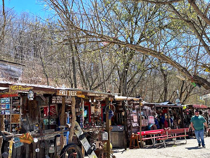 Junkyard chic at its finest! Hillbilly Hot Dogs' exterior is a glorious hodgepodge where one person's trash becomes another's roadside masterpiece. 