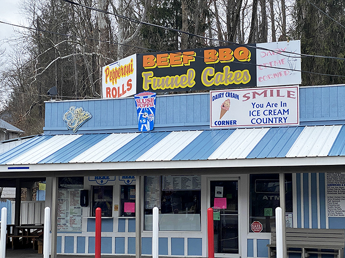 The blue beacon of happiness! Dairy Creme Corner's cheerful exterior has been calling West Virginians home to frozen paradise since 1950.