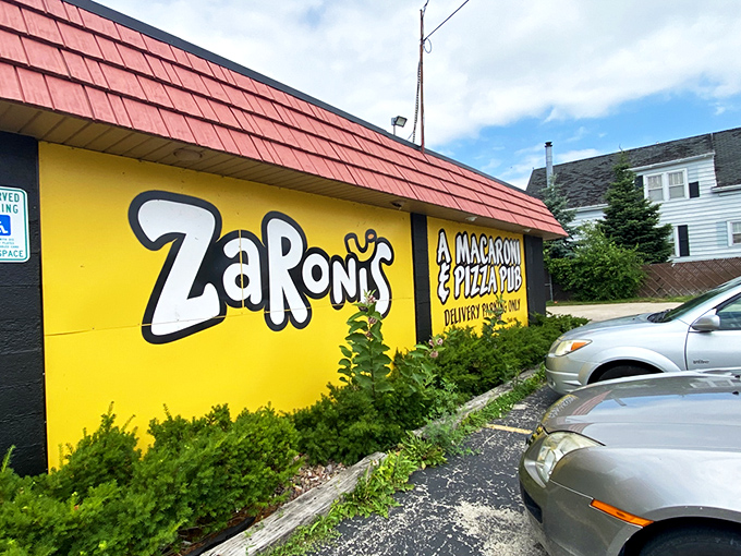 The bold, playful logo on ZaRoni's exterior wall is like a bat signal for the pizza-obsessed. Come for the quirky name, stay for the culinary adventure. 